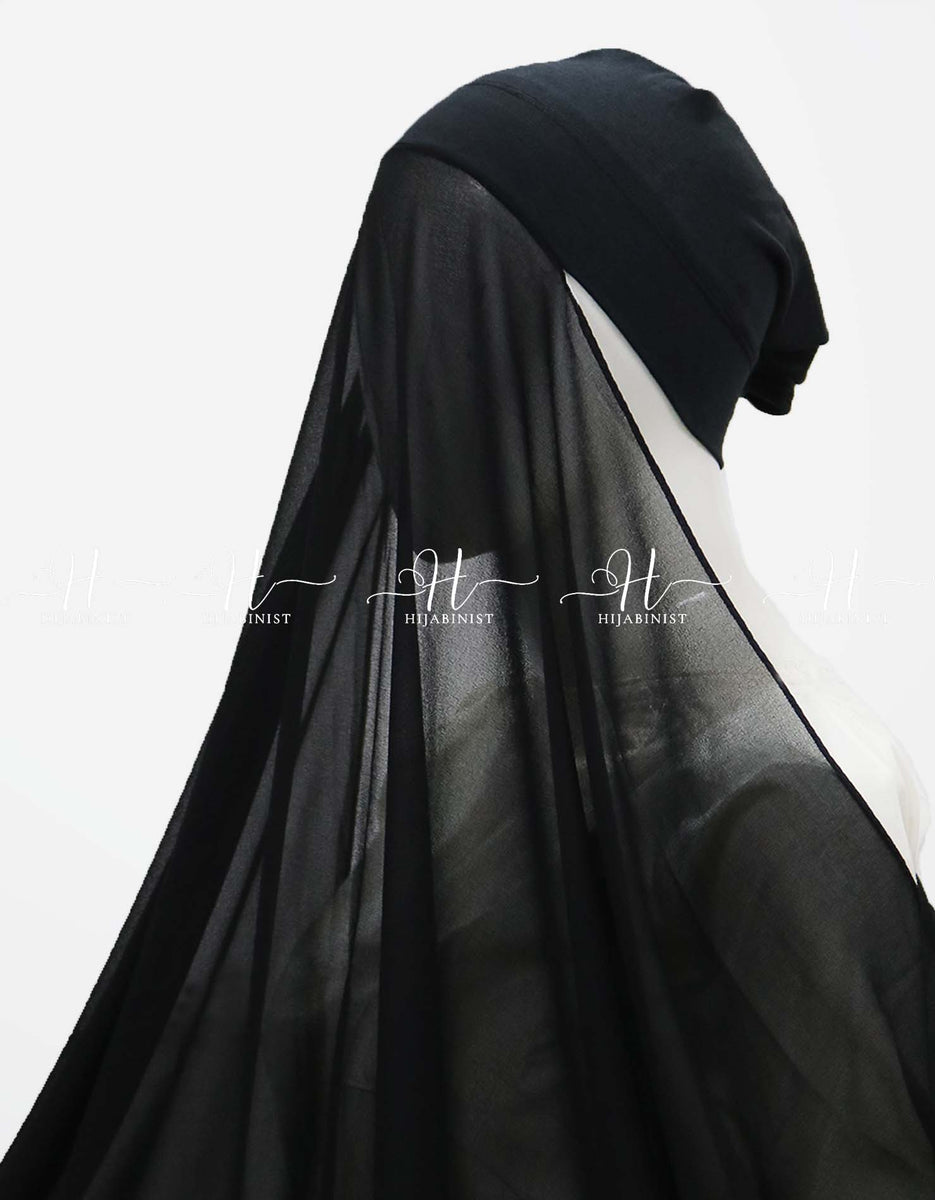 Instant Georgette Hijab With Attached Cap - Black – hijabinist